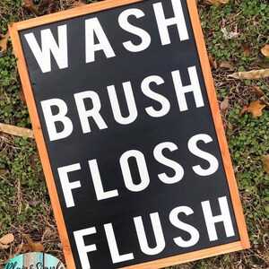 Wash Brush Floss Flush Block Lettering Bathroom Wall Decor | Etsy