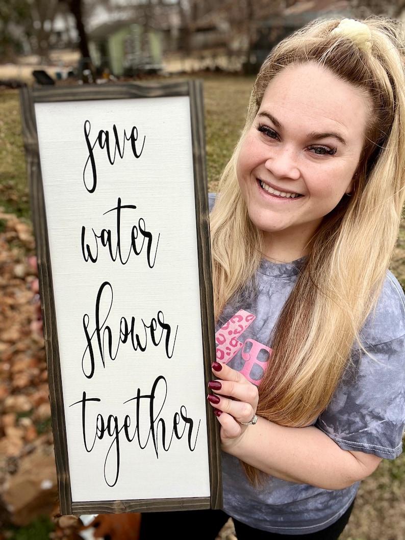 Save Water Shower Together Cursive Wood Farmhouse Sign - Etsy