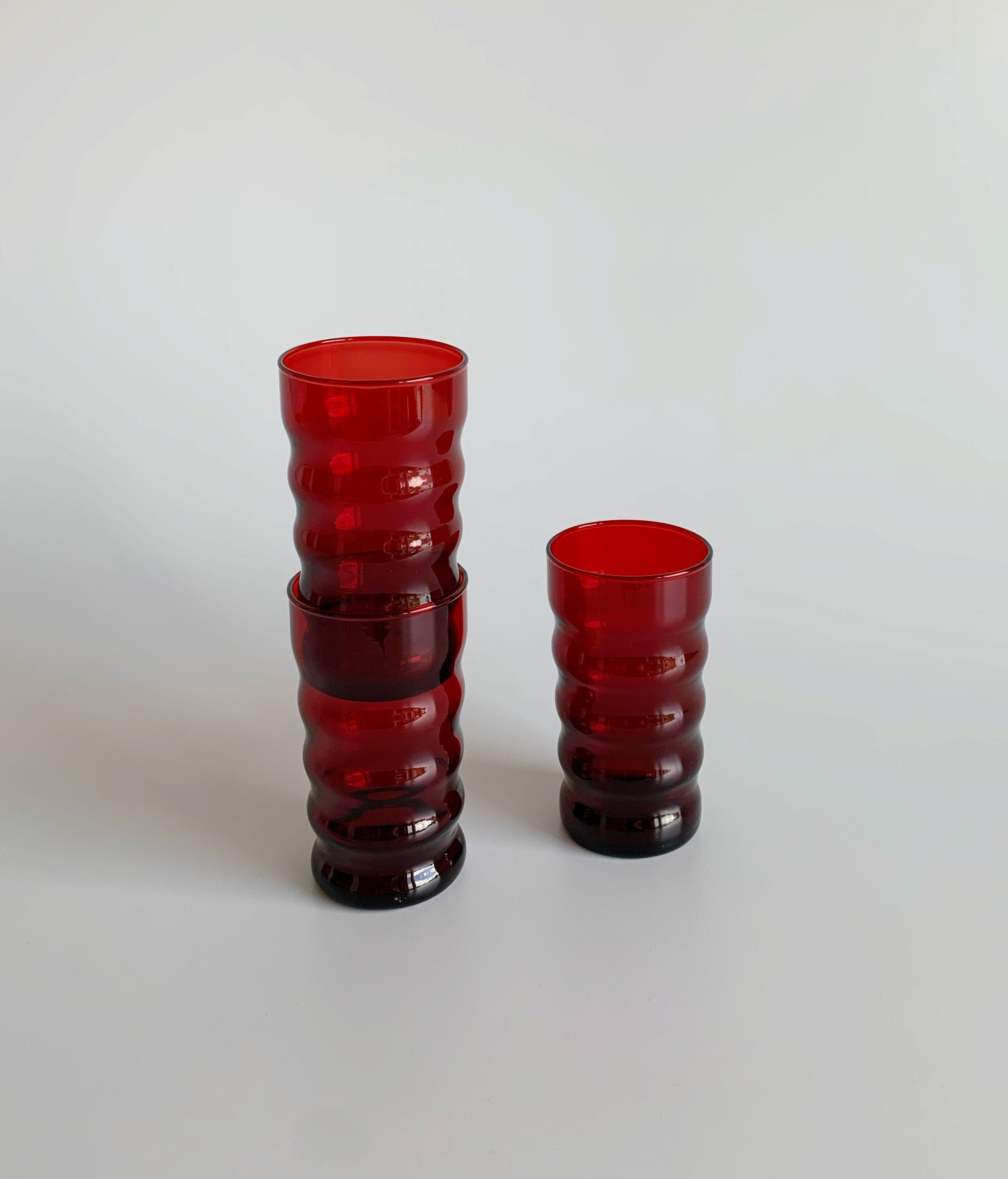 Set Of 3 Vintage Ribbed Glass Tumblers Etsy