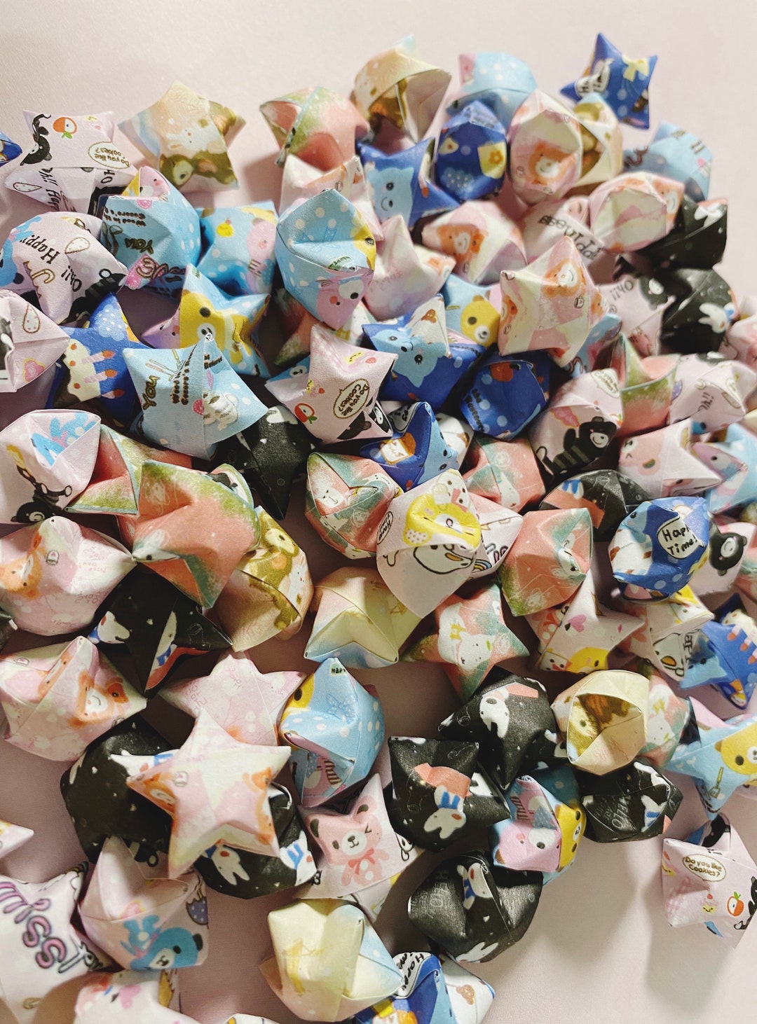 107 Cute Cartoon Origami Stars, Decorated Stars, Assorted Color - Etsy