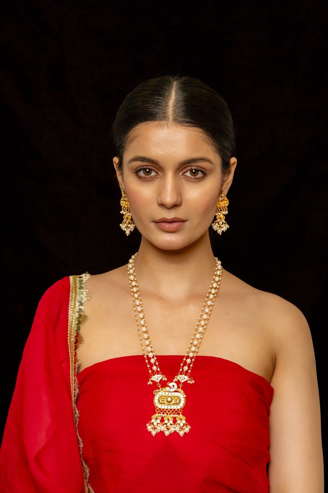 Joshua Mother of Pearl Pendant Set With Earrings, Indian Jadau Jewelry ...