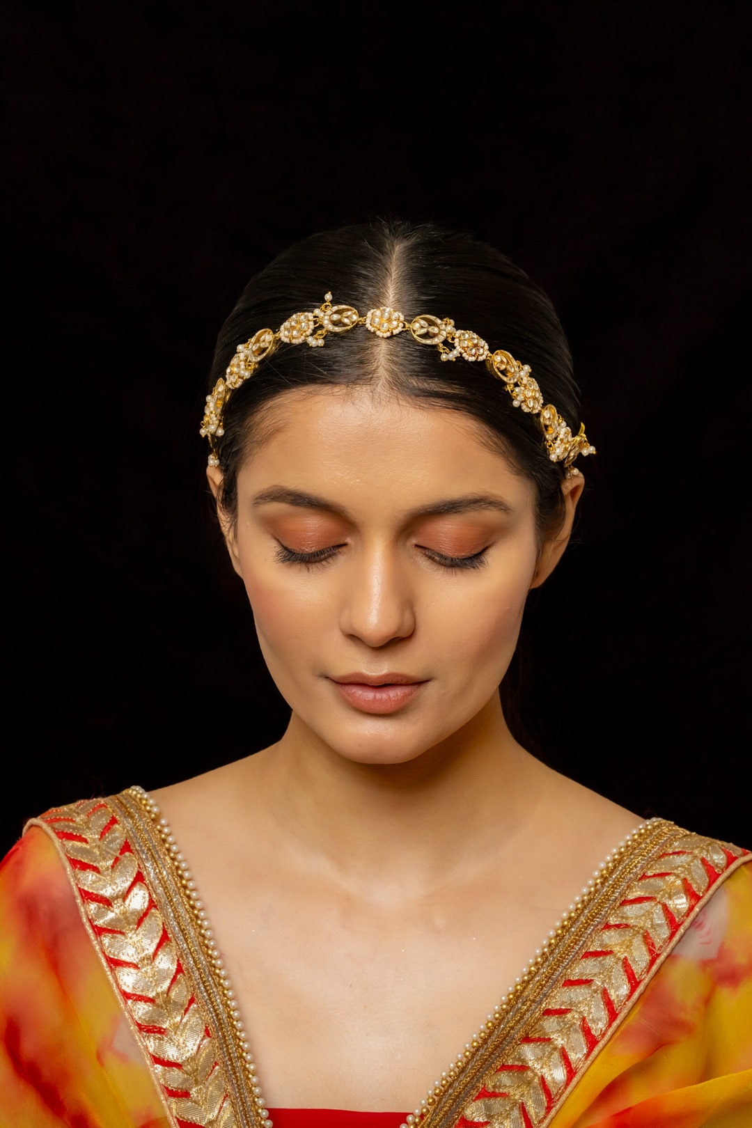 White Colour Gold Plated Headband, Indian Bridal Headband, Traditional ...