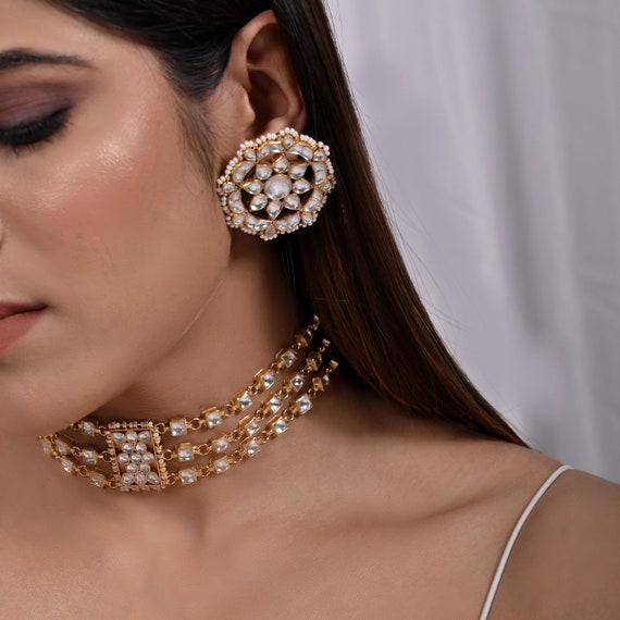 Naavya Jadau Kundan Choker Set Sabyasachi inspirierte Halskette Jadau Kundan Schmuck Kundan Ethnischer Schmuck Bollywood Schmuck Etsy