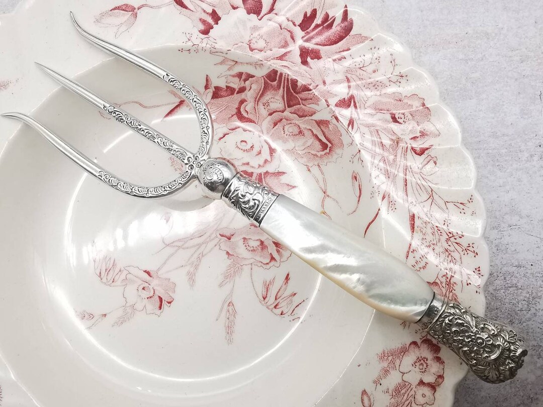 Serving Fork, Antique Silver Plated, Victorian Mother of Pearl Cutlery ...