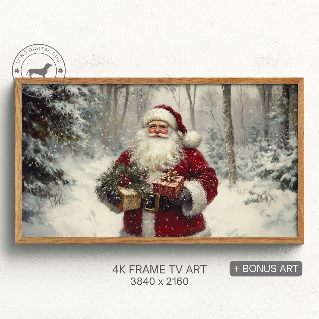 Vintage Santa Claus Frame TV Art Christmas Neutral Holiday Santa ...