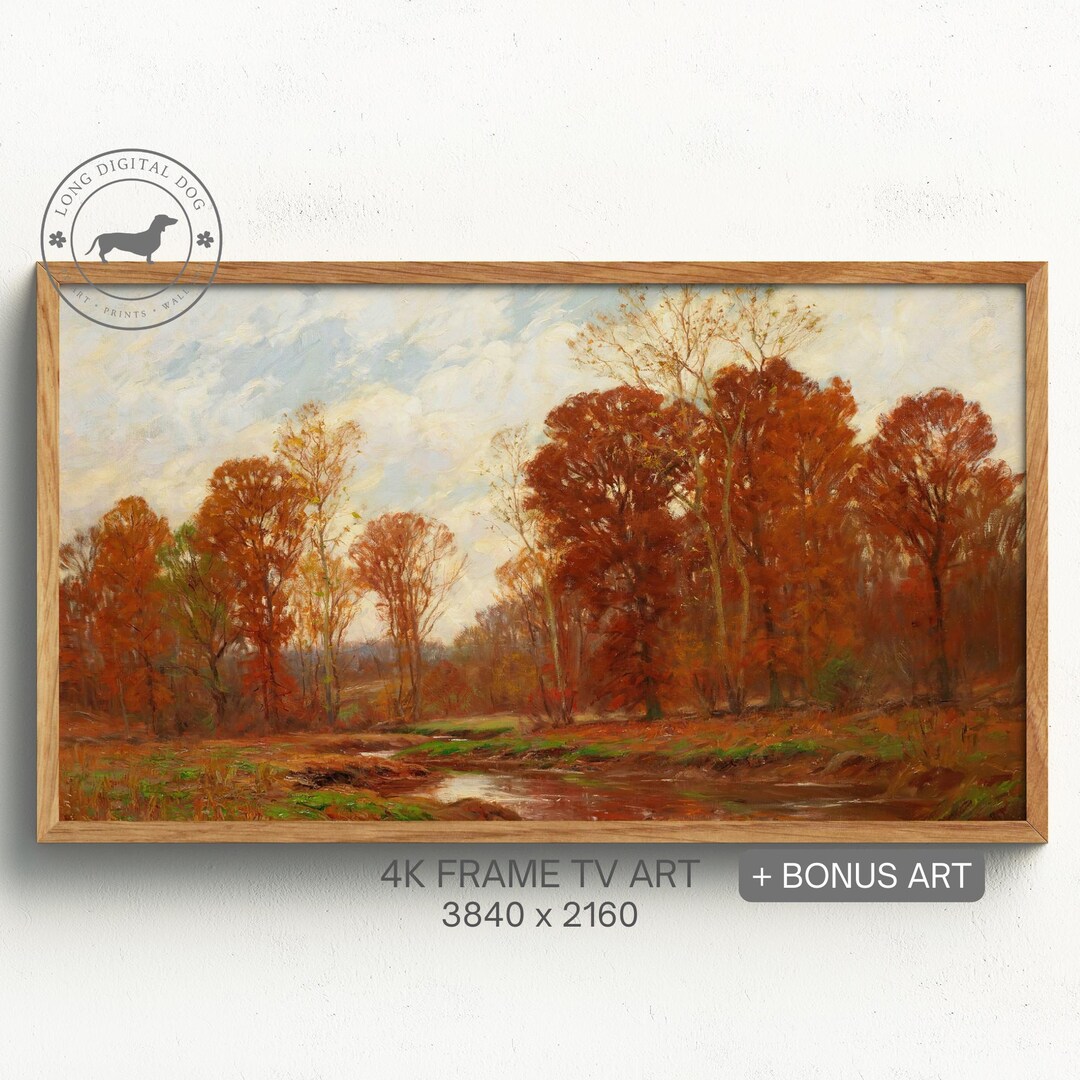 Vintage Fall Painting Frame TV Art Autumn Landscape Country Farmhouse ...