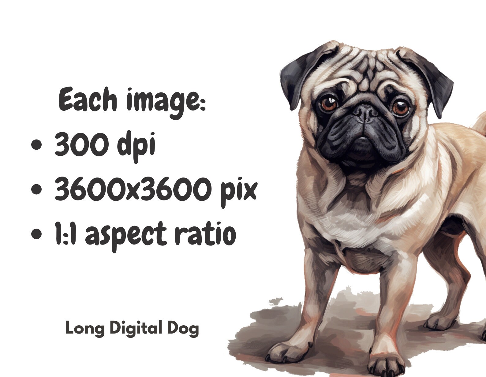 Pug Watercolor Clipart, Set 5 Dog PNG for Creating Gifts, Print on T ...