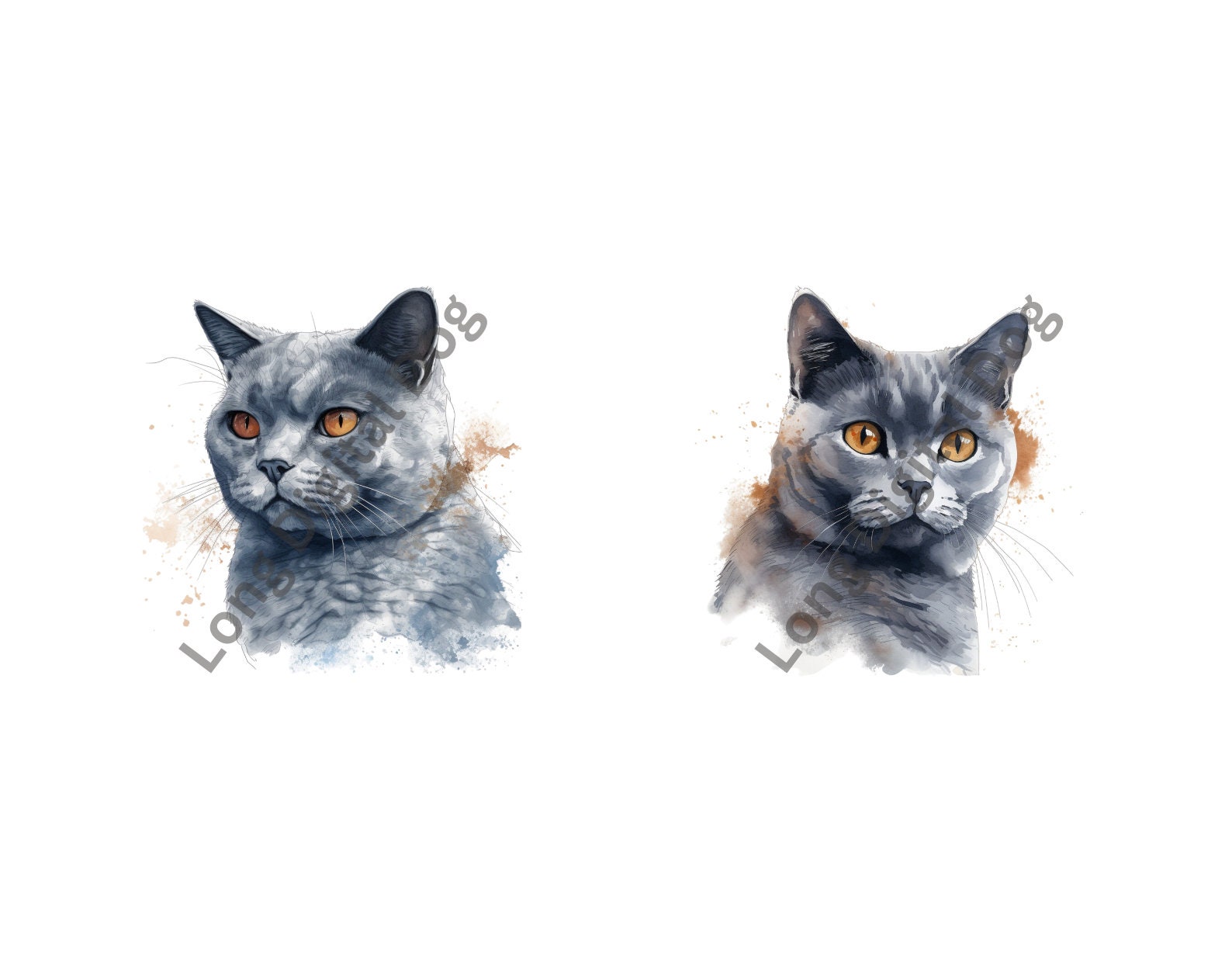 British Blue Cat Watercolor Clipart, Set 5 PNG for to Create Gifts, for ...