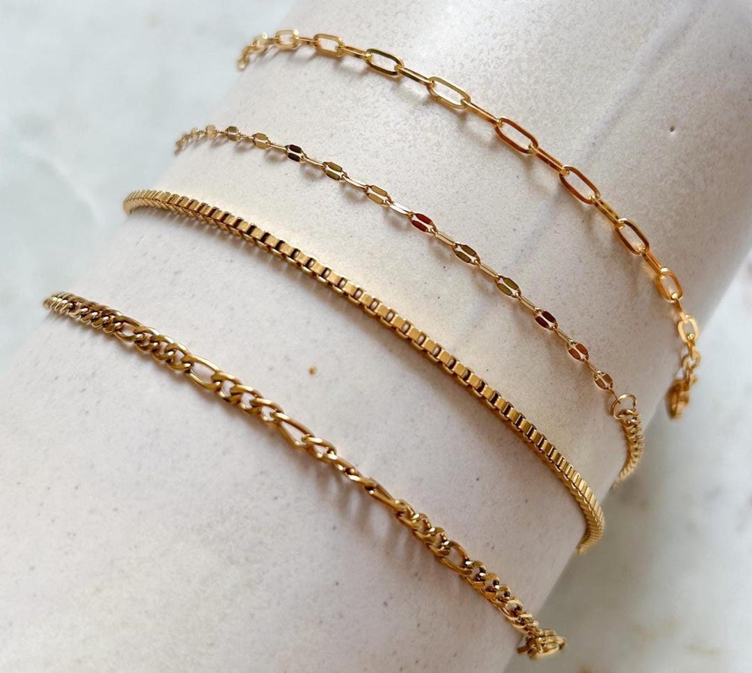 Non-tarnish 14K Gold Stackable Bracelets, Stainless Steel Minimalist ...