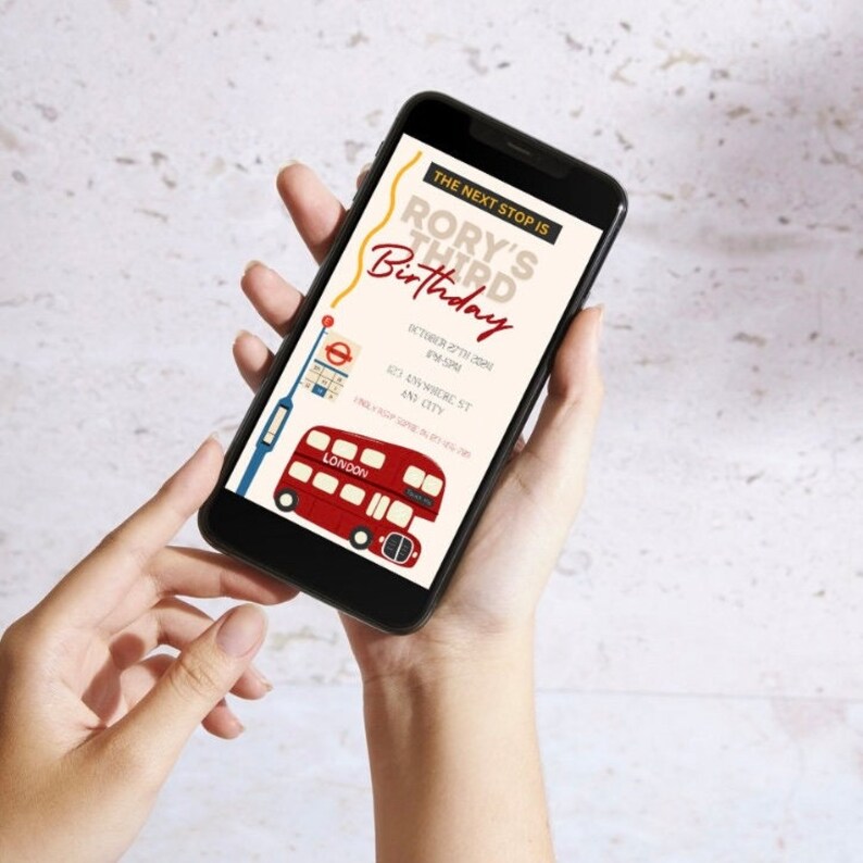 EDITABLE Red Bus Birthday Invitation, Editable Digital Download ...