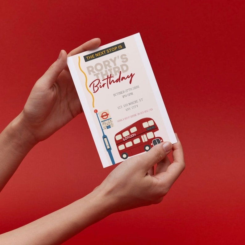 EDITABLE Red Bus Birthday Invitation, Editable Digital Download ...