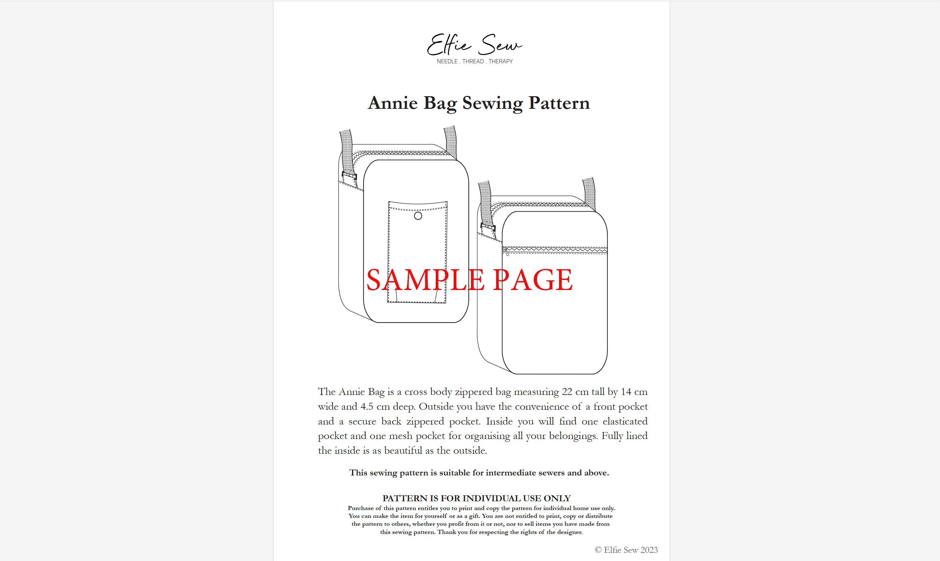 Annie Bag PDF Sewing Pattern by Elfie Sew - Shoulder Bag, Cross Body Bag, Multi Zip Bag, Hiking ...