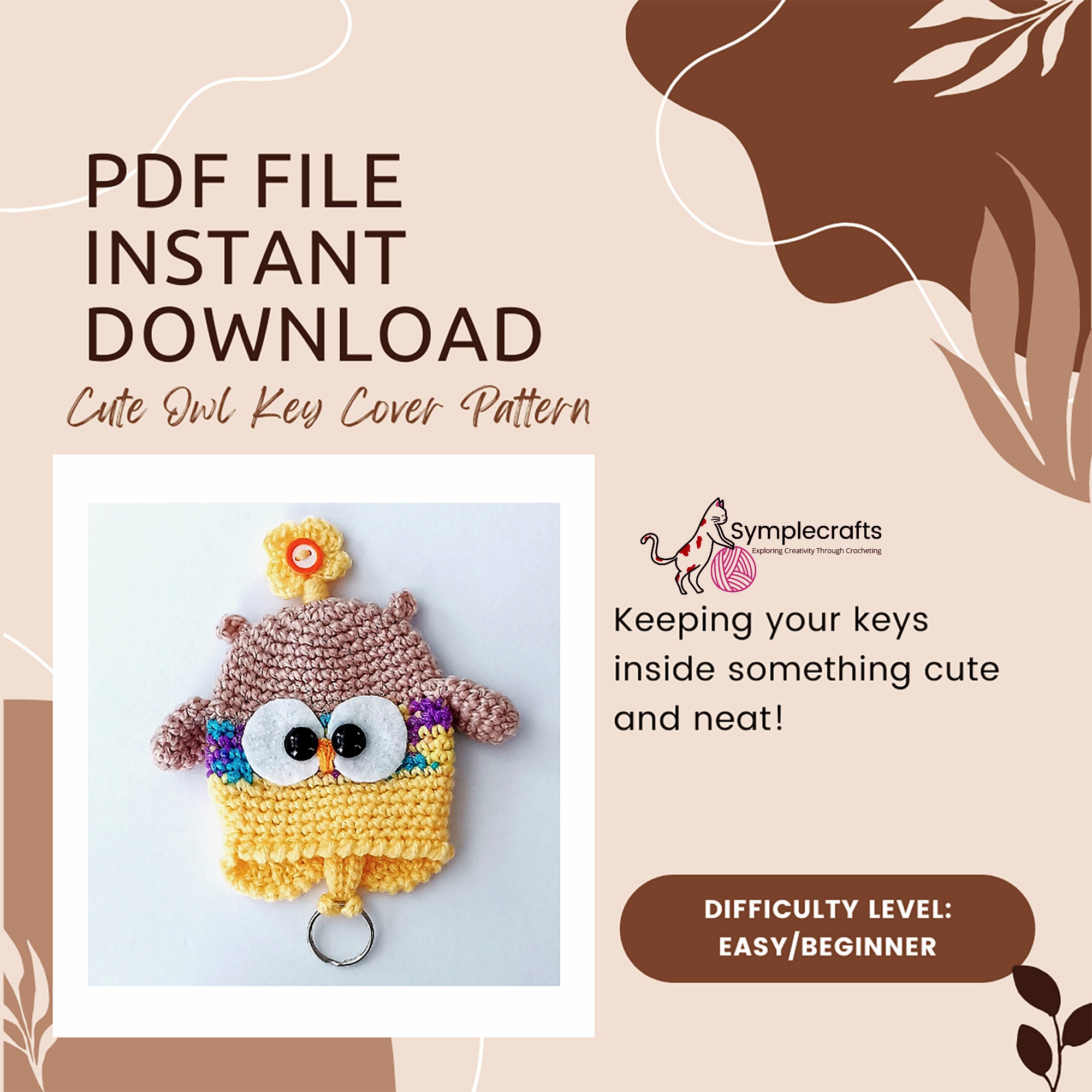Adorable Owl Key Cover Crochet Pattern - US Terminology - Quick and ...