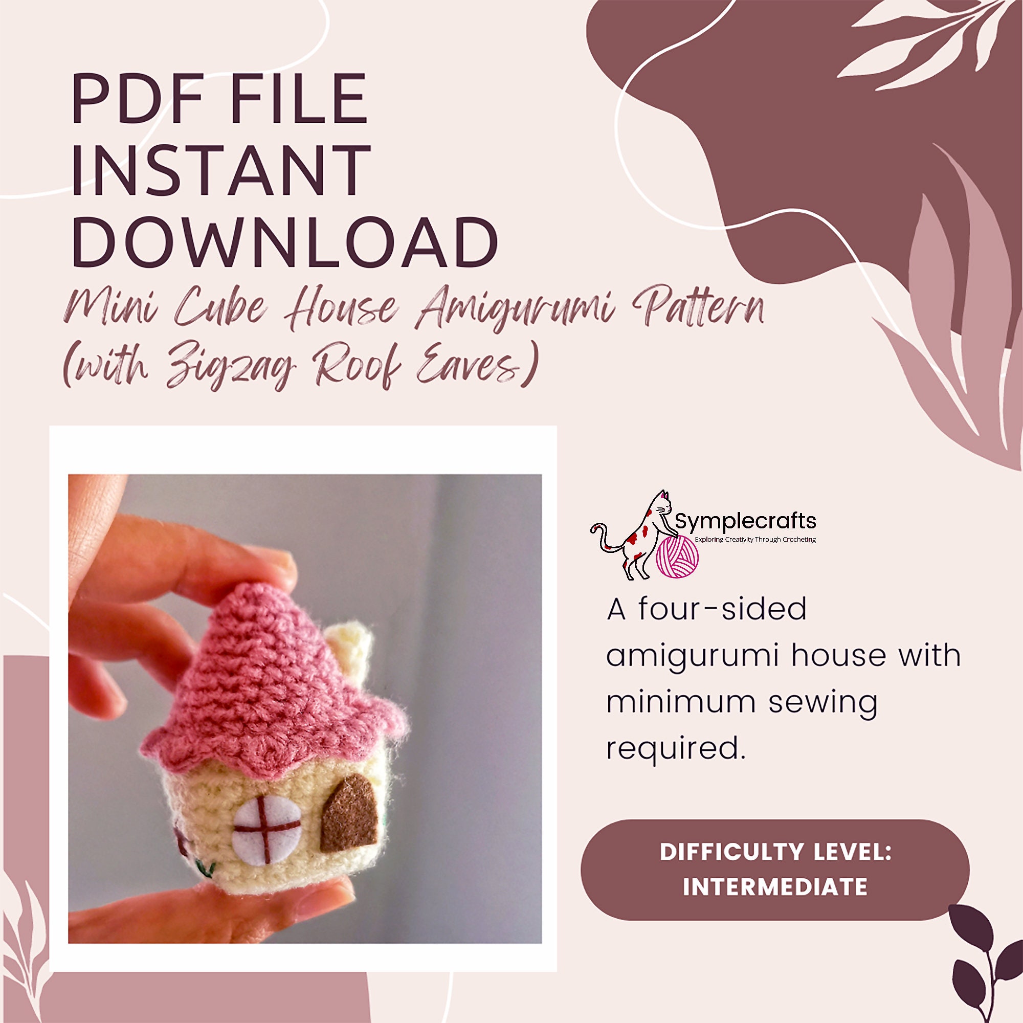 Crochet Pattern: Mini Cube House Keychain with Zigzag Roof Eaves US ...