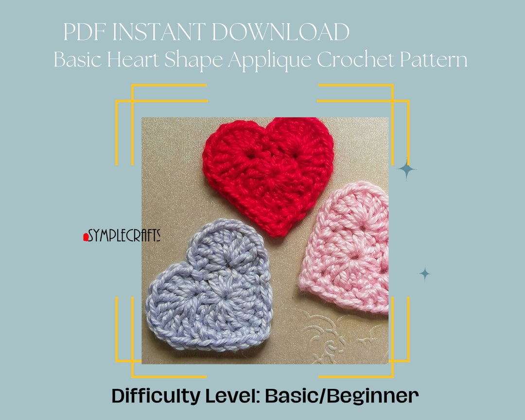 Crochet Pattern: Basic Heart Shape Applique - US Terminology - Idea for ...