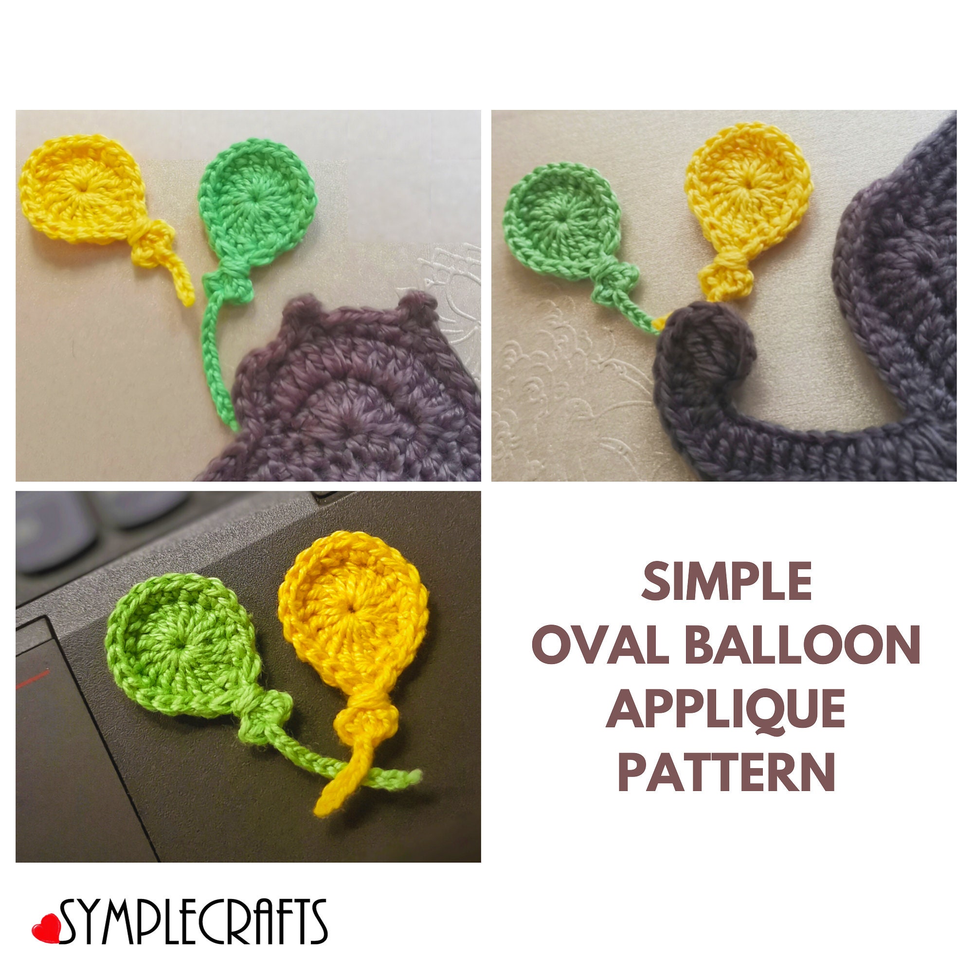 Crochet Pattern: Simple Oval Balloon Applique - US Terminology - A Cute ...