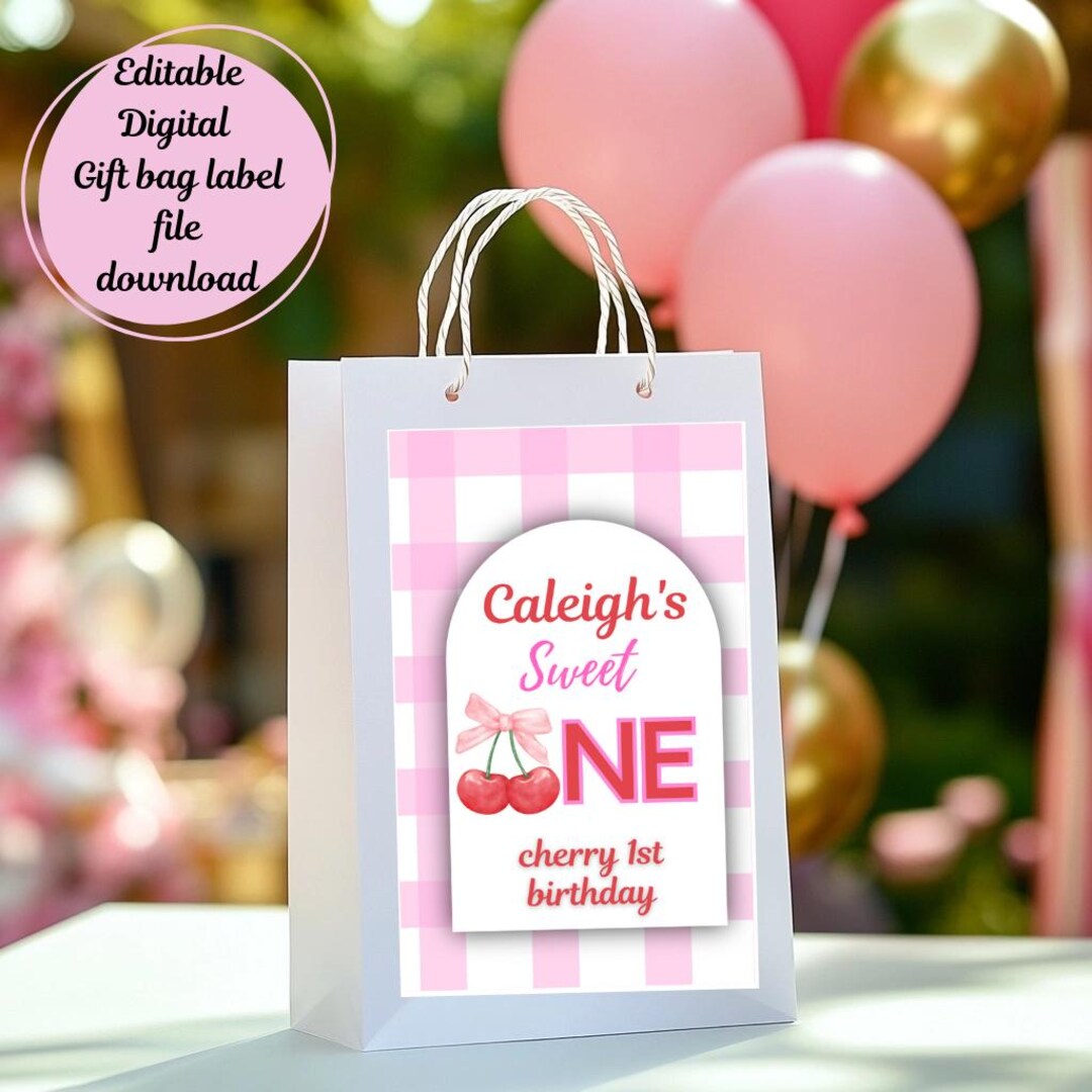 Cherry 1st Birthday-sweet One Gift Bag Label(red Font) - Etsy