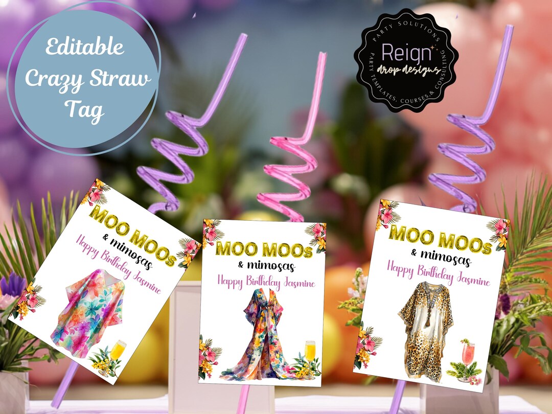 Editable Mimosa Straw Tag Bundle – Printable Party Favor – Choose Moo ...