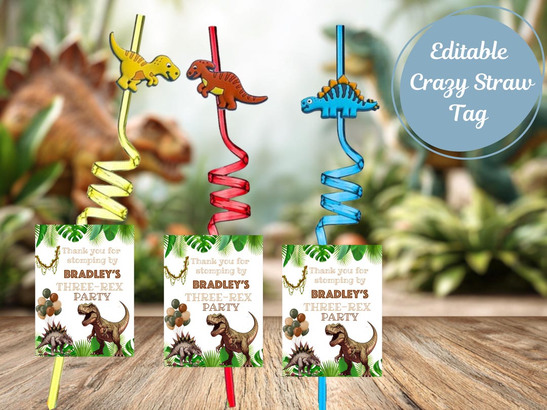 Three -rex Crazy Straw Tags - Etsy