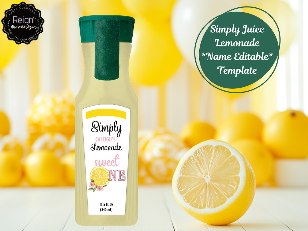 Sweet One Simply Juice Lemonade Editable Label - Etsy