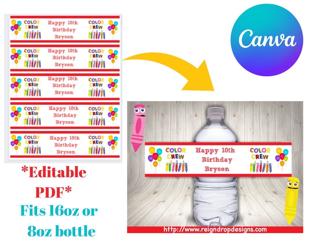 Color Crew Inspired Water Bottle Labels (editable) - Etsy