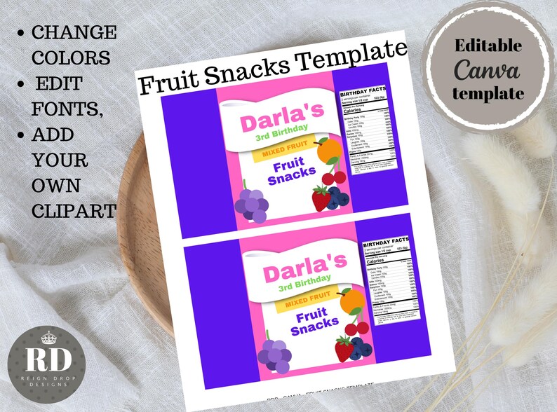 Fruit Snacks Editable Template - Etsy