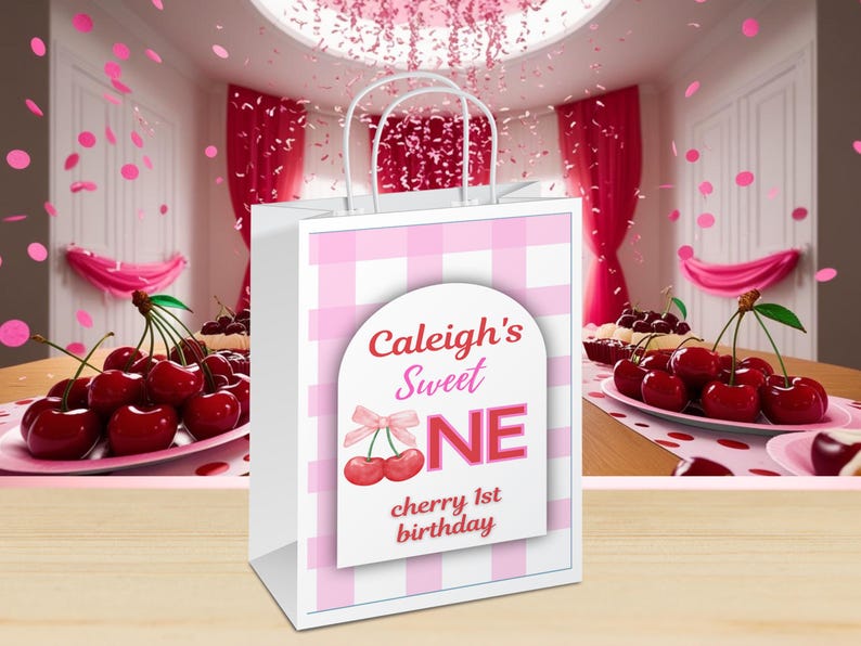 Cherry 1st Birthday-sweet One Gift Bag Label(red Font) - Etsy