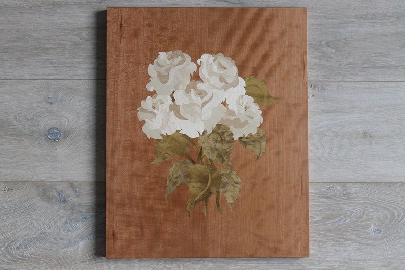 Wooden Picture Inlay Roses, Wood Mosaic, Marquetry, Flowers Wall Decor ...
