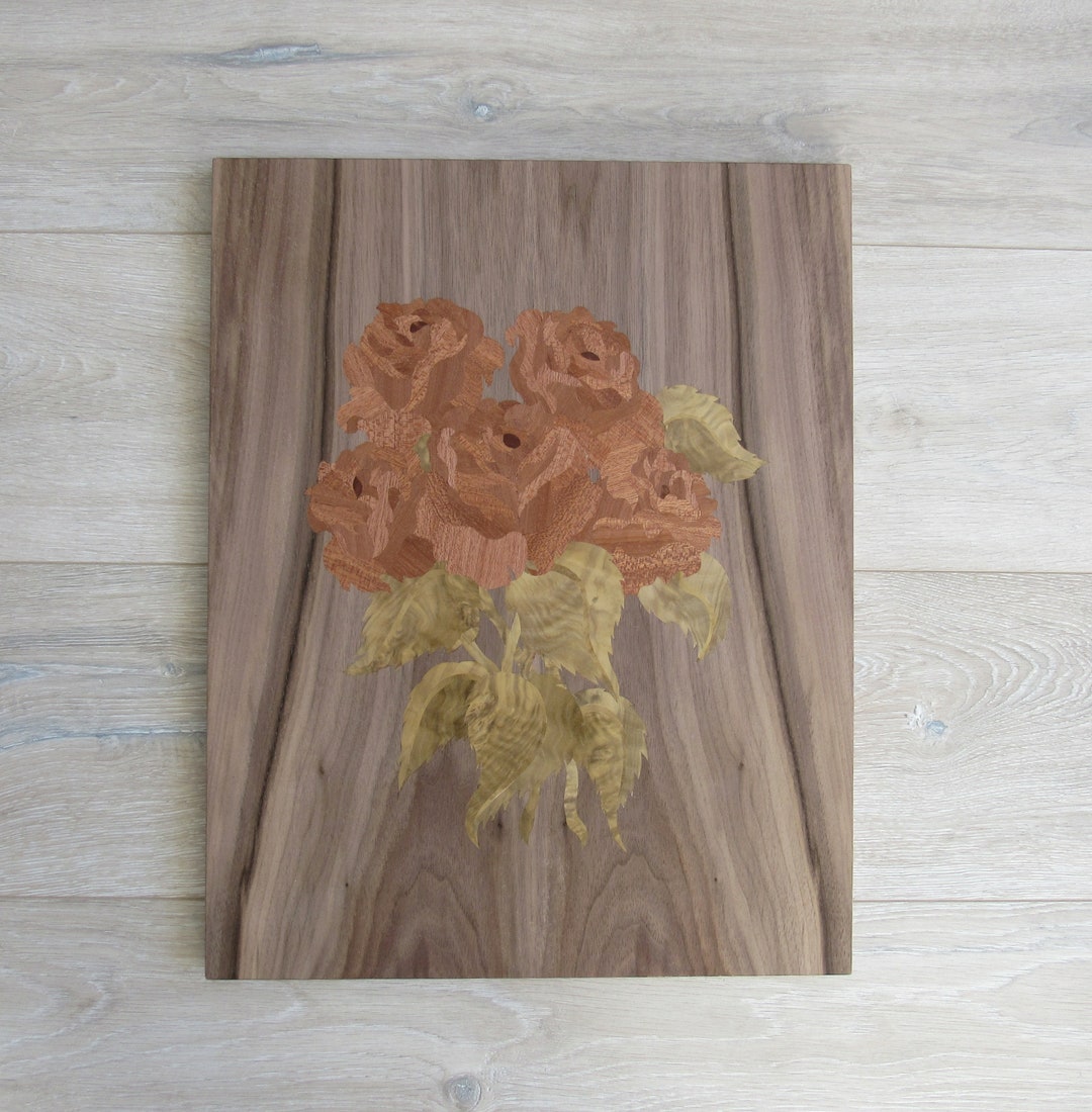 Red Roses, Wood Inlay Roses, Wood Mosaic Art, Marquetry, Flowers Wall ...