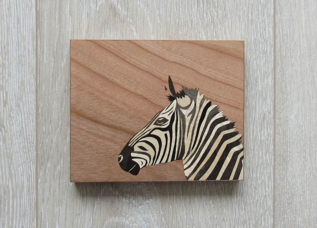 Zebra Wood Marquetry Wall Decor: African Animal Art (4.3 X 5.27") - Etsy