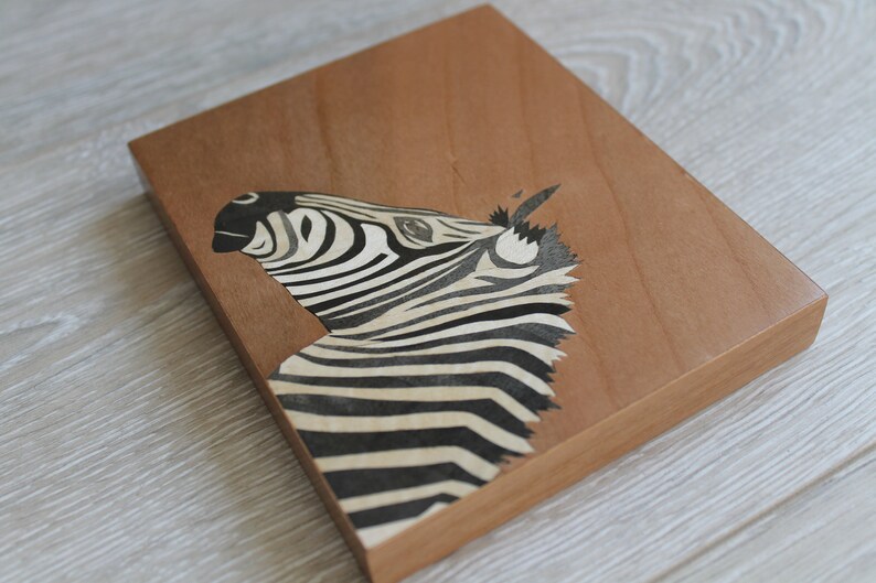 Zebra Wood Marquetry Wall Decor: African Animal Art (4.3 X 5.27") - Etsy