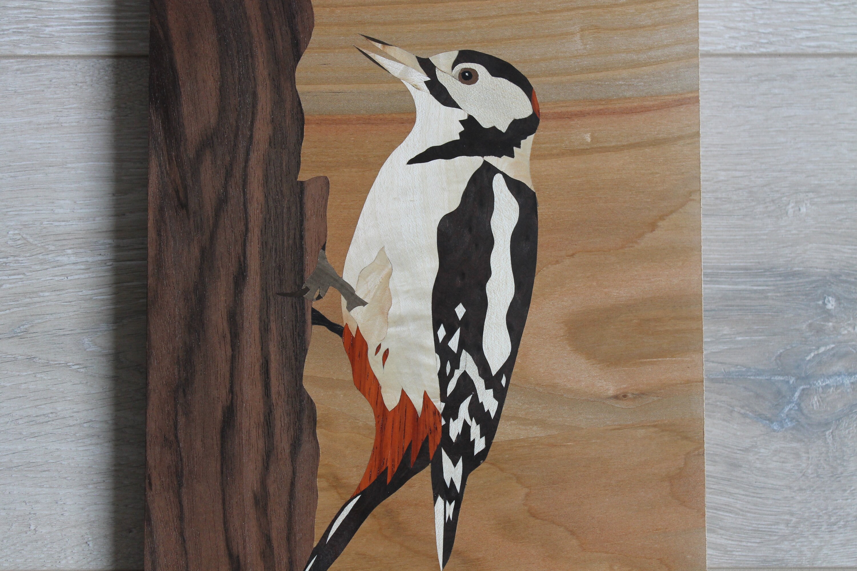 Spotted Woodpecker, Wood Mosaic, Marquetry, Bird Wood Wall Decor - Etsy