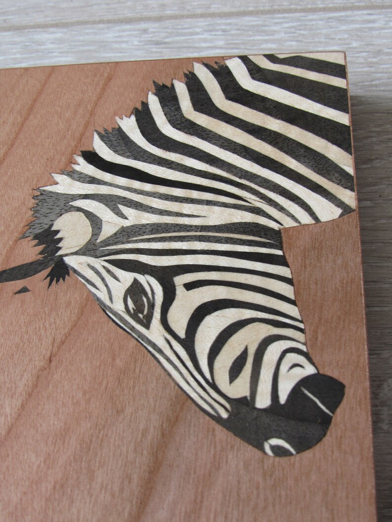 Zebra Wood Marquetry Wall Decor: African Animal Art (4.3 X 5.27") - Etsy