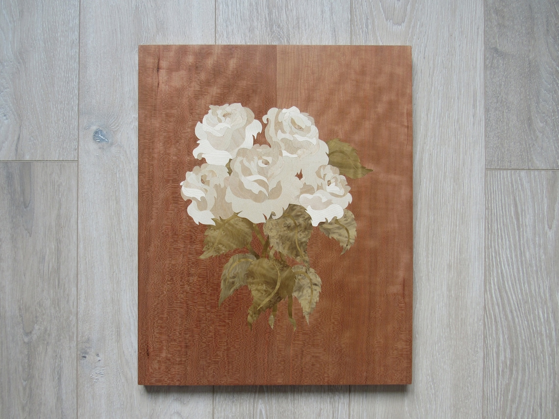 Wooden Picture Inlay Roses Wood Mosaic Marquetry Flowers - Etsy