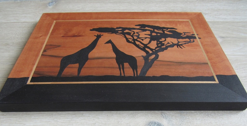 Giraffe Wood Wall Decor, Giraffes at the Sunset, African Animals ...