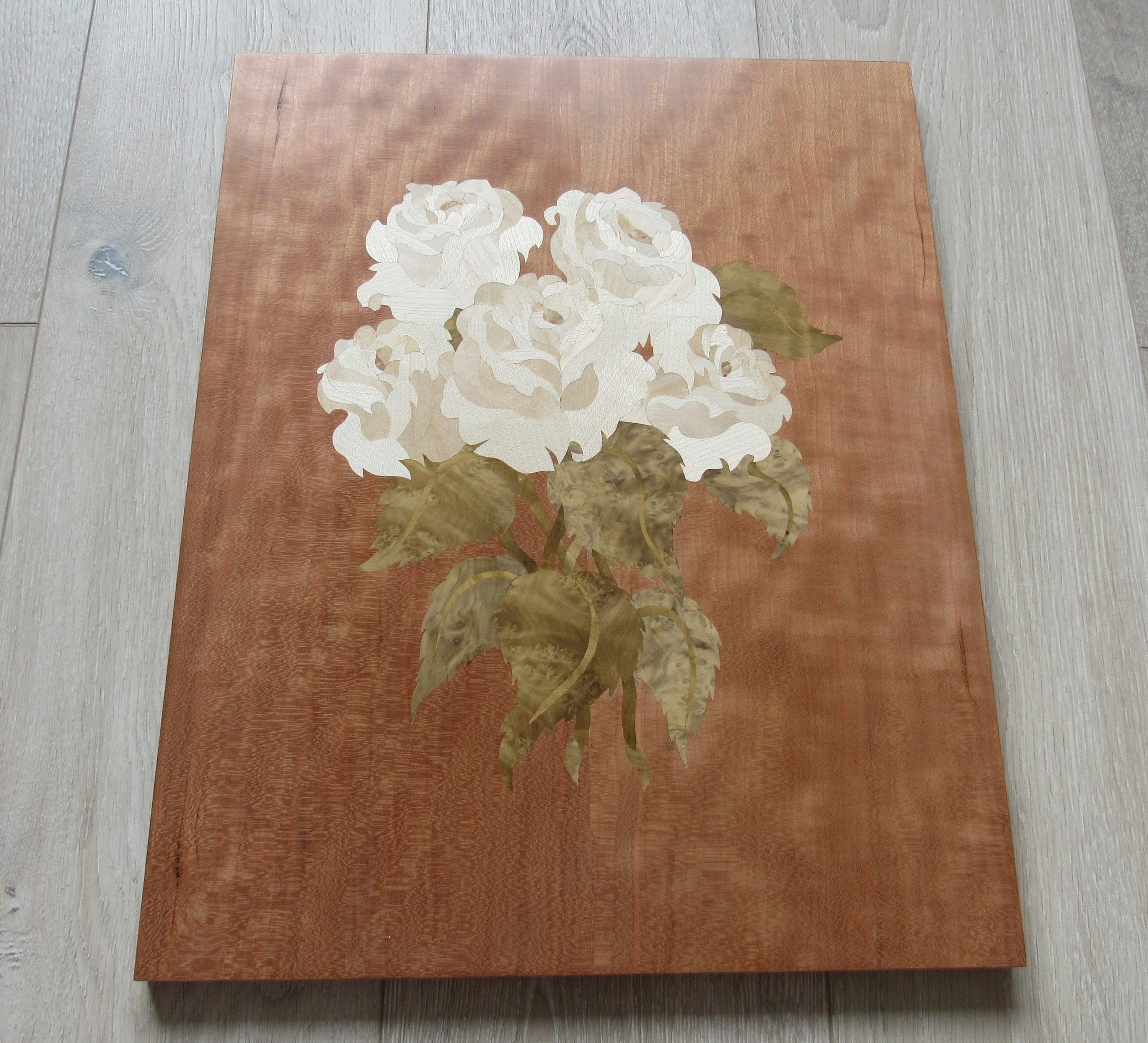 Wooden Picture Inlay Roses, Wood Mosaic, Marquetry, Flowers Wall Decor ...