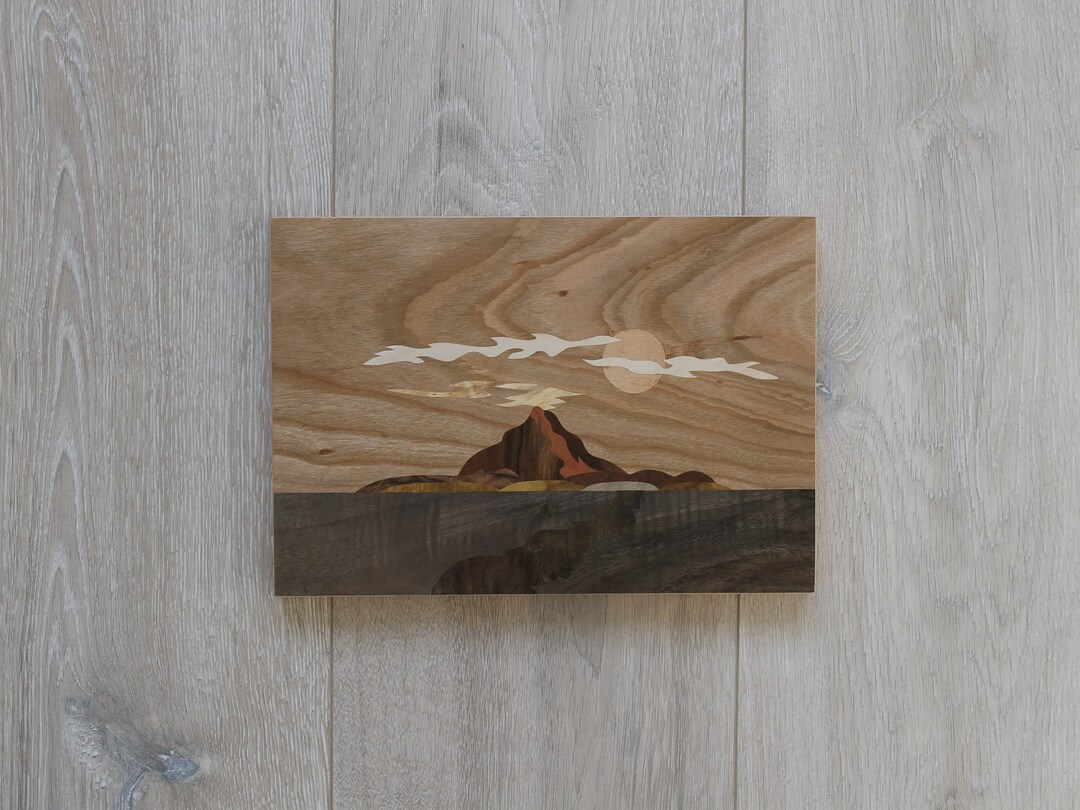 CUSTOM Volcano Wooden Wall Hanging, Mountain Marquetry Wood Mosaics ...