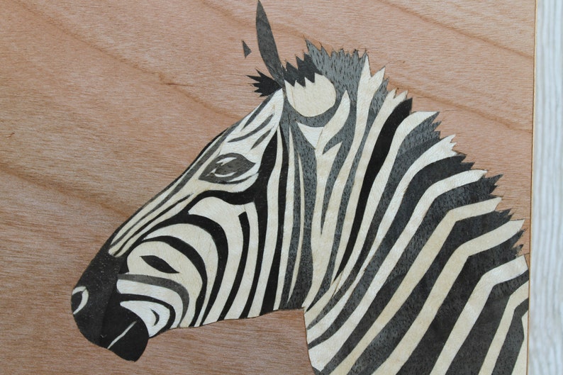Zebra Wood Marquetry Wall Decor: African Animal Art (4.3 X 5.27") - Etsy