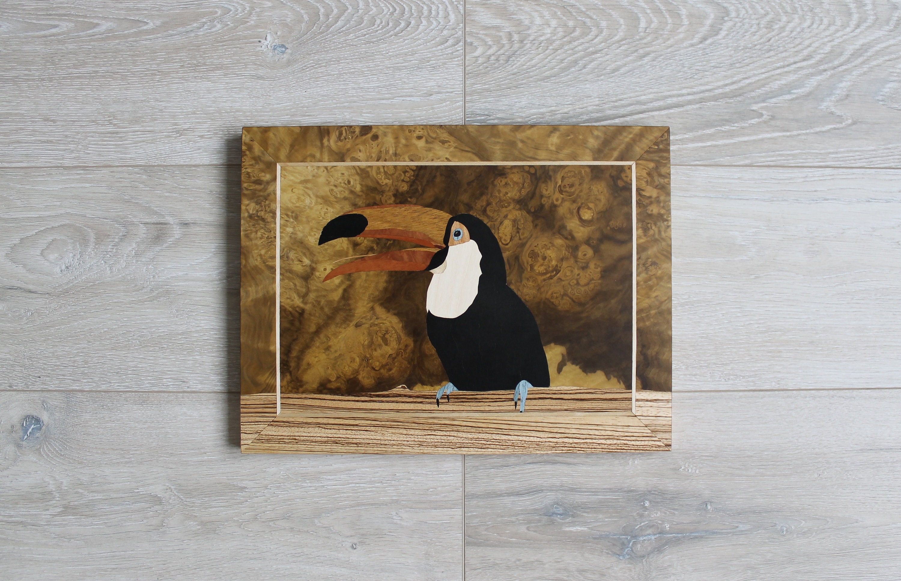 Toukan Wood Mosaic, Marquetry, Bird Wood Wall Art, Tropical Bird, Bird ...