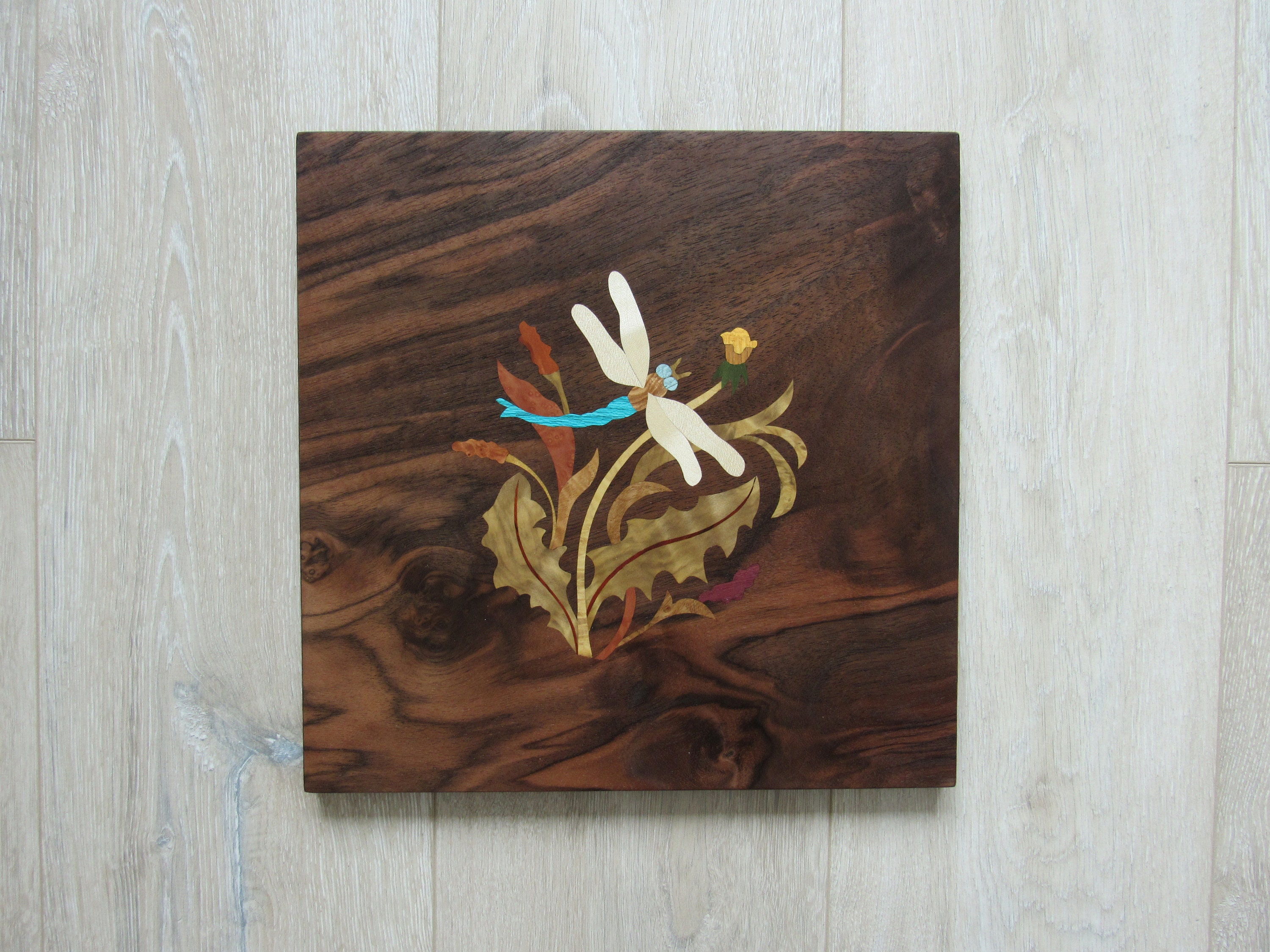 Dragonfly Wood Wall Art, Wood Mosaic, Wood Inlay, Wood Wall Decor ...