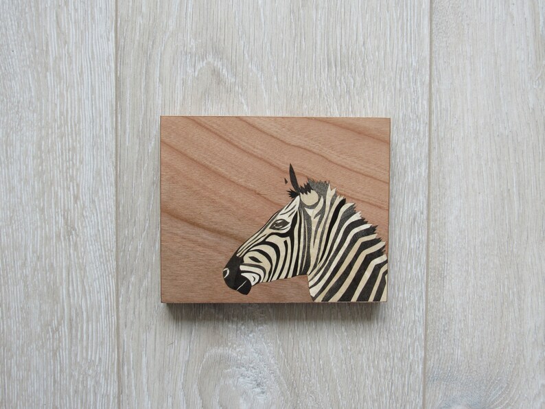Zebra Wood Marquetry Wall Decor: African Animal Art (4.3 X 5.27") - Etsy