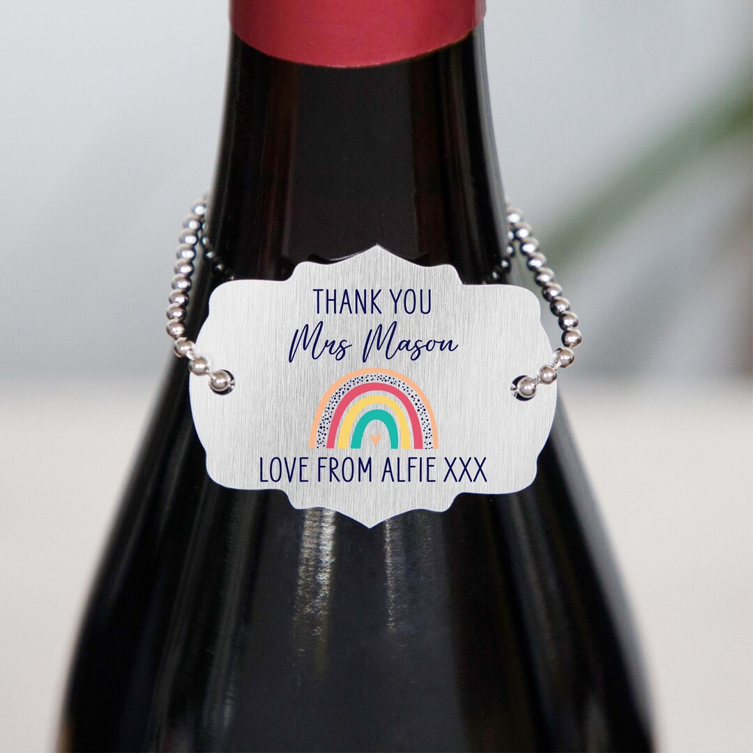 Personalised Teacher Bottle Tag | Custom Metal Wine Bottle Label Thank ...