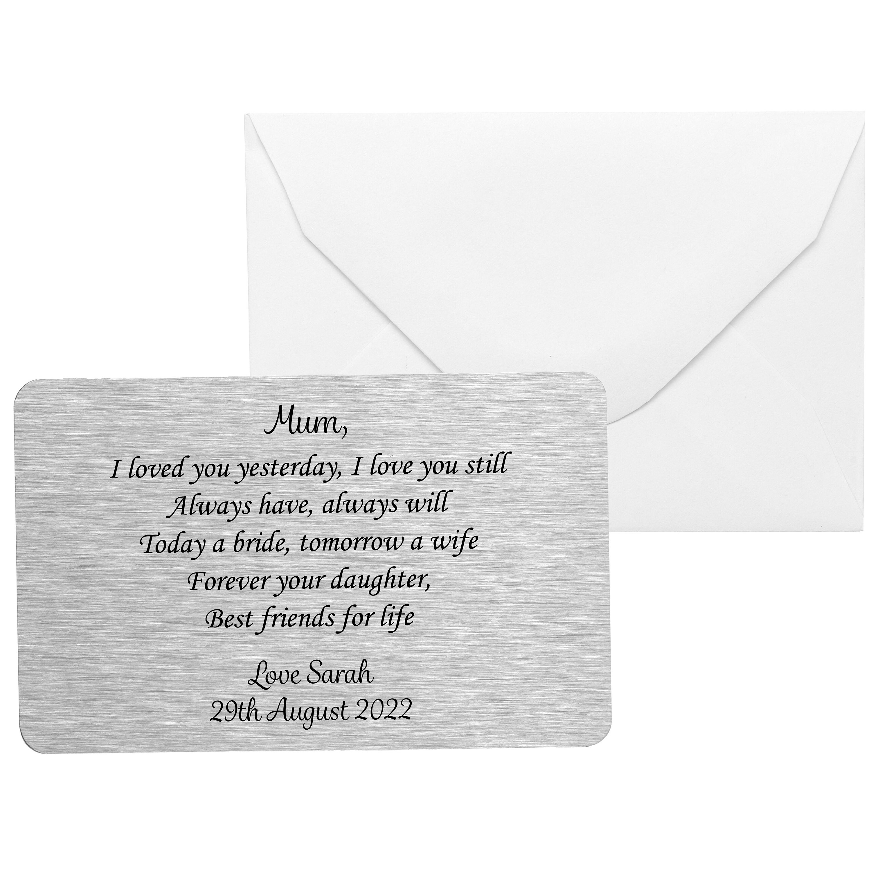 Personalised Mother of the Bride Metal Wallet Card - Etsy