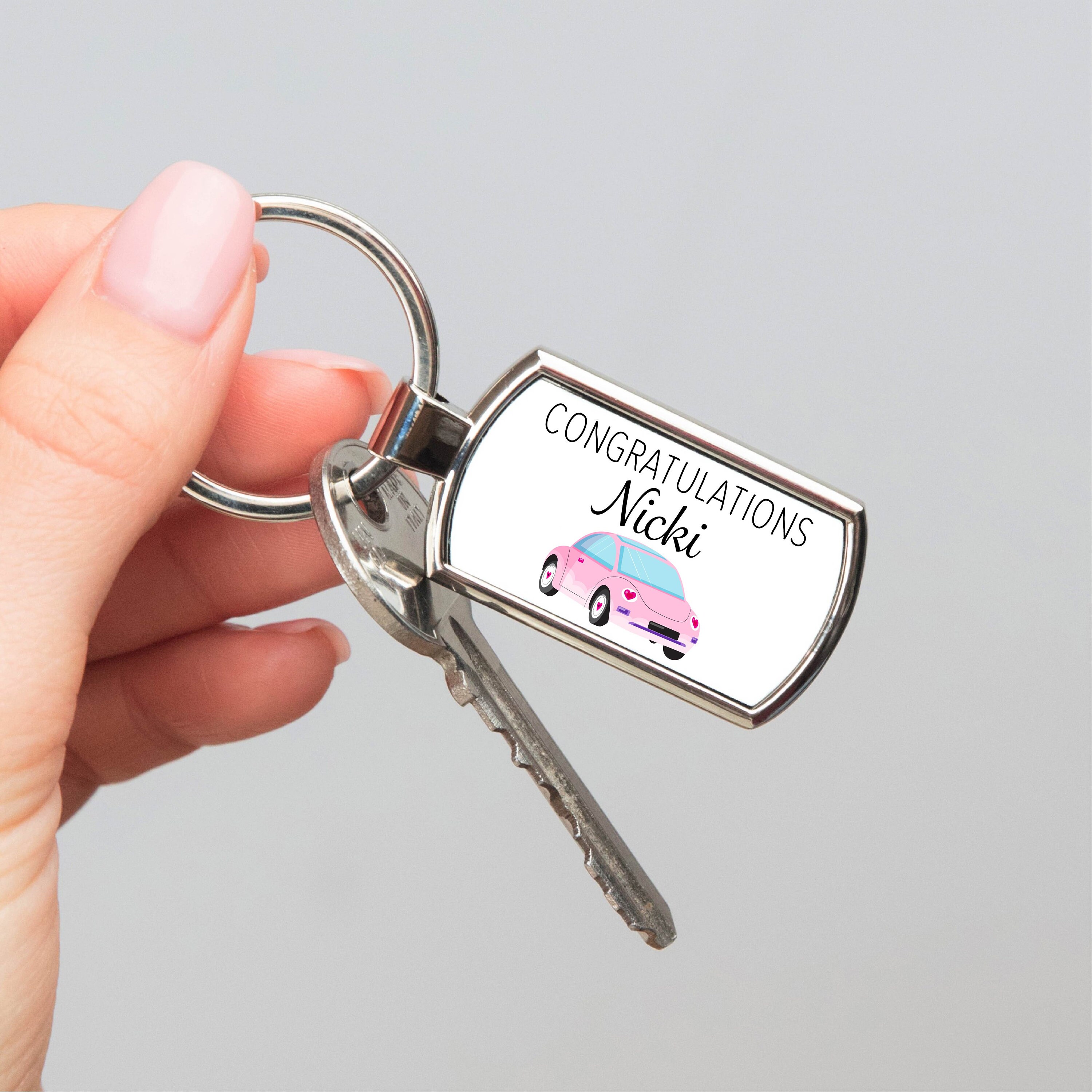 Personalised Congratulations Pink Car Metal Keyring Keepsake - Etsy
