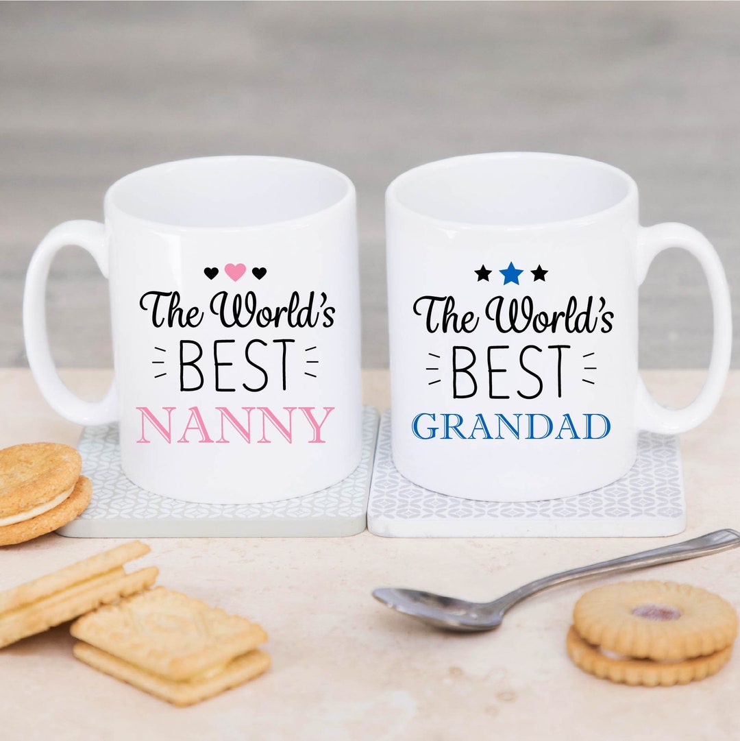 World's Best Nanny & Grandad Ceramic Mugs Set | New Baby Gift for New ...