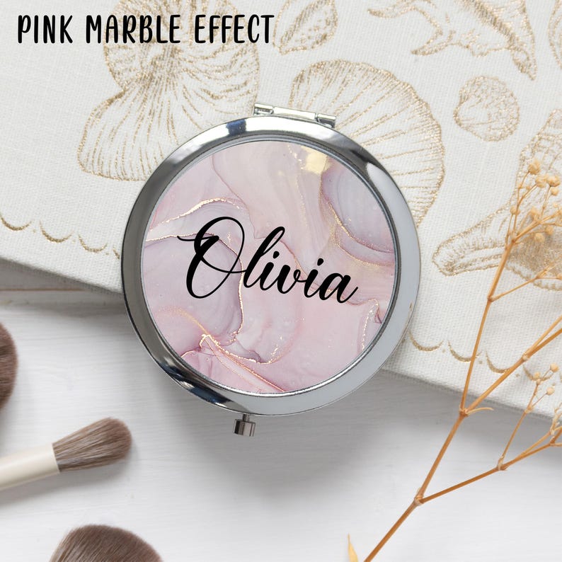 Personalised Name Silver Marble Compact Mirror | Mother's Day Gift for ...