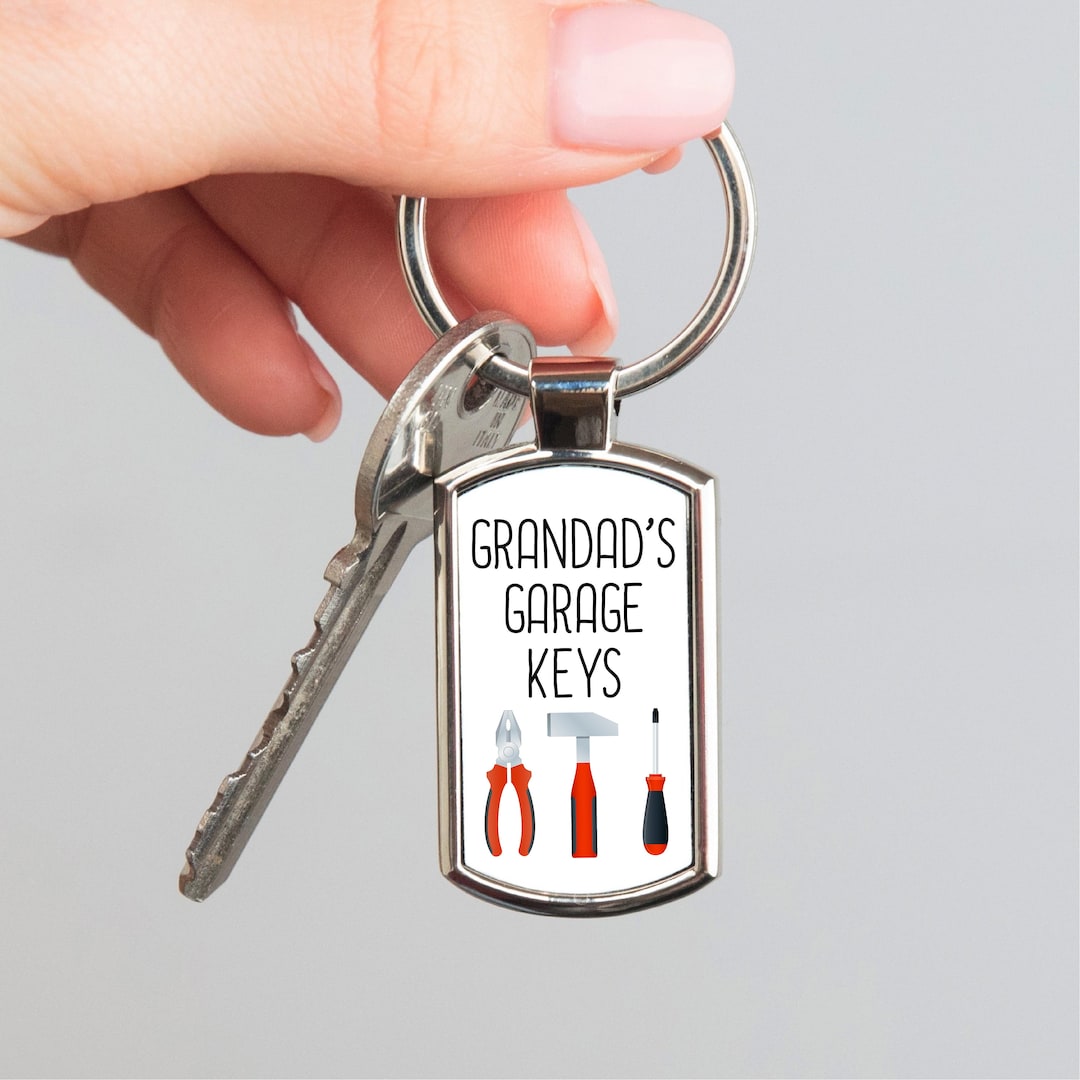 Personalised Garage Keys Metal Keyring, Custom Novelty Workshop ...