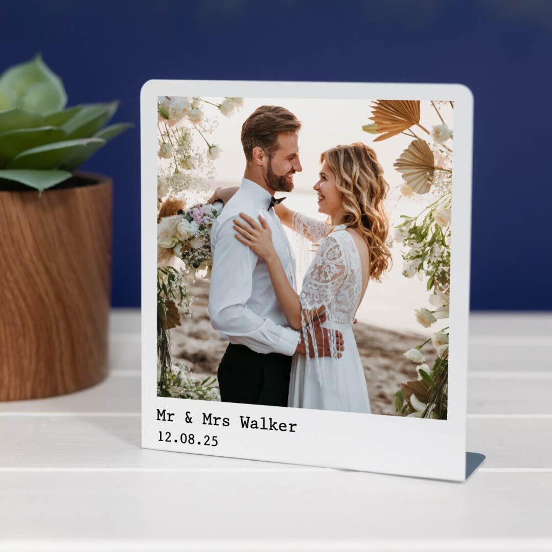 Personalised Metal Photo Stand, Custom Freestanding Picture Frame ...