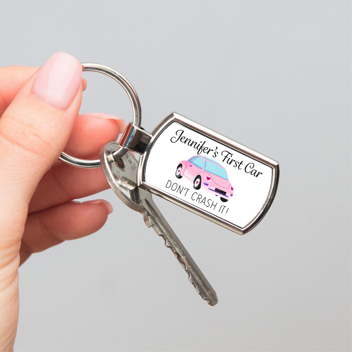 Personalised First Car Don't Crash Pink Metal Keyring - Etsy UK