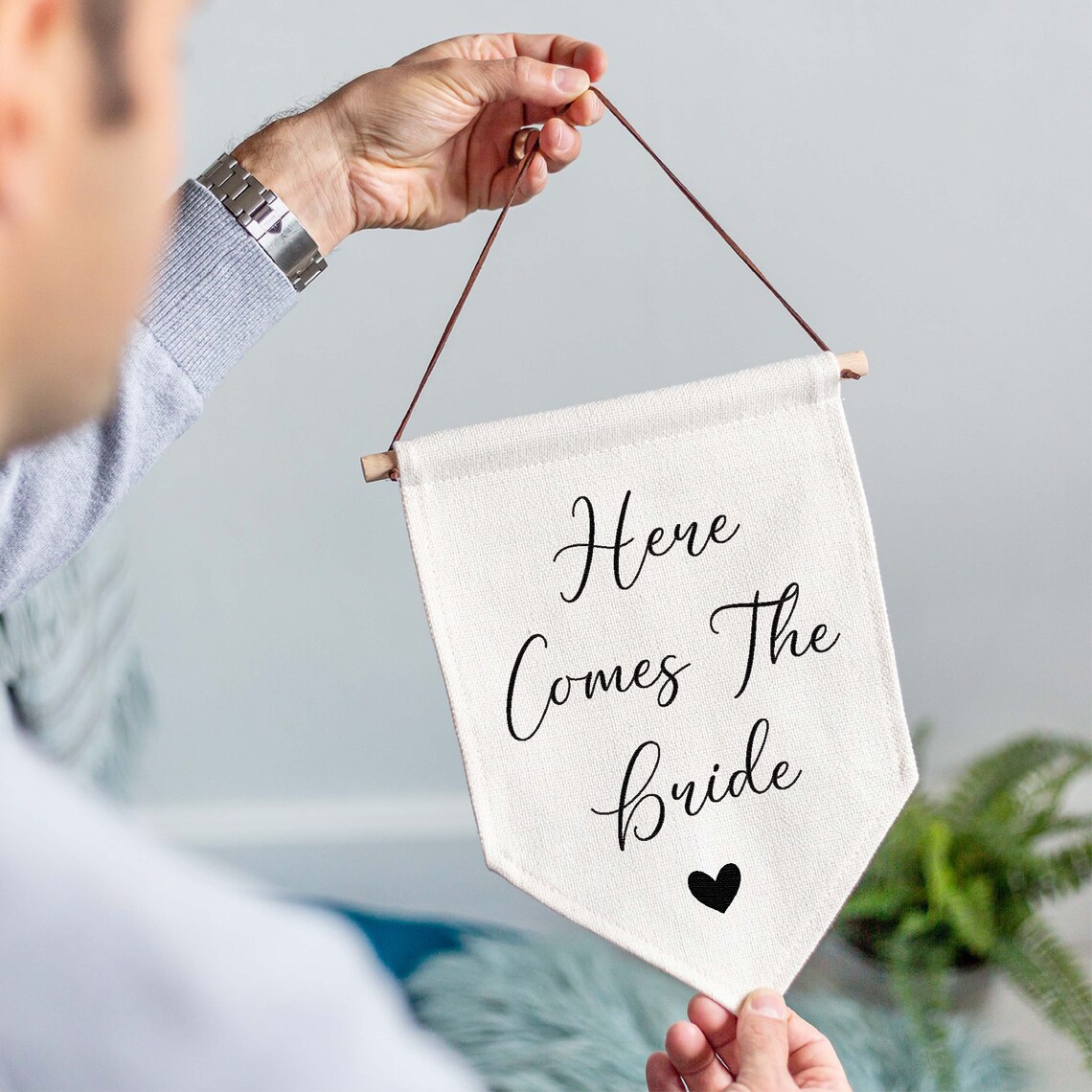 Here Comes the Bride Linen Flag | Walk Down the Aisle Wedding Sign for ...